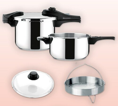 Tlakové hrnce Tescoma BIO Exclusive+ DUO 4+6 l s napařovacím sítem a ...