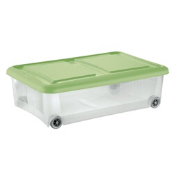 Tontarelli STOCKBOX s víkem, kolečka, 28 l, transparentní/zelená ...